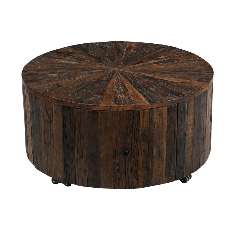 Millwood Pines Conol Solid Wood Drum Coffee Table with Storage | Wayfair